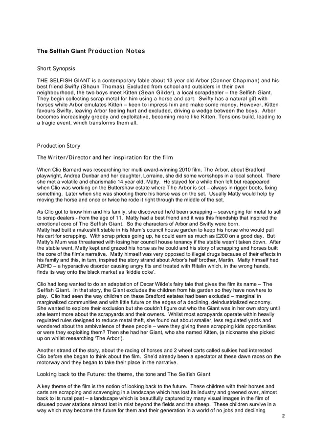 Selfish giant production notes | PDF