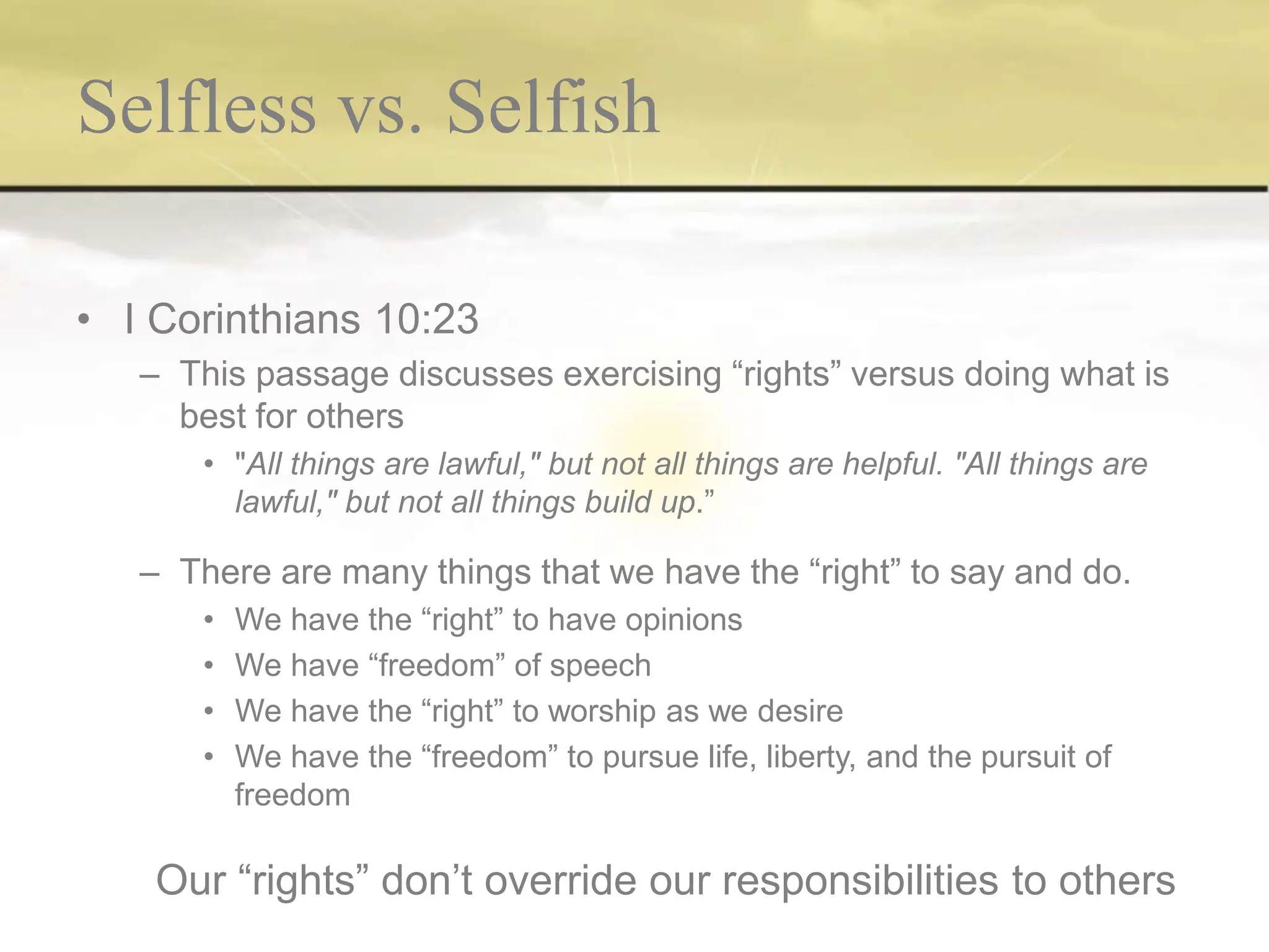 selfish versus self and other people ont | PPT