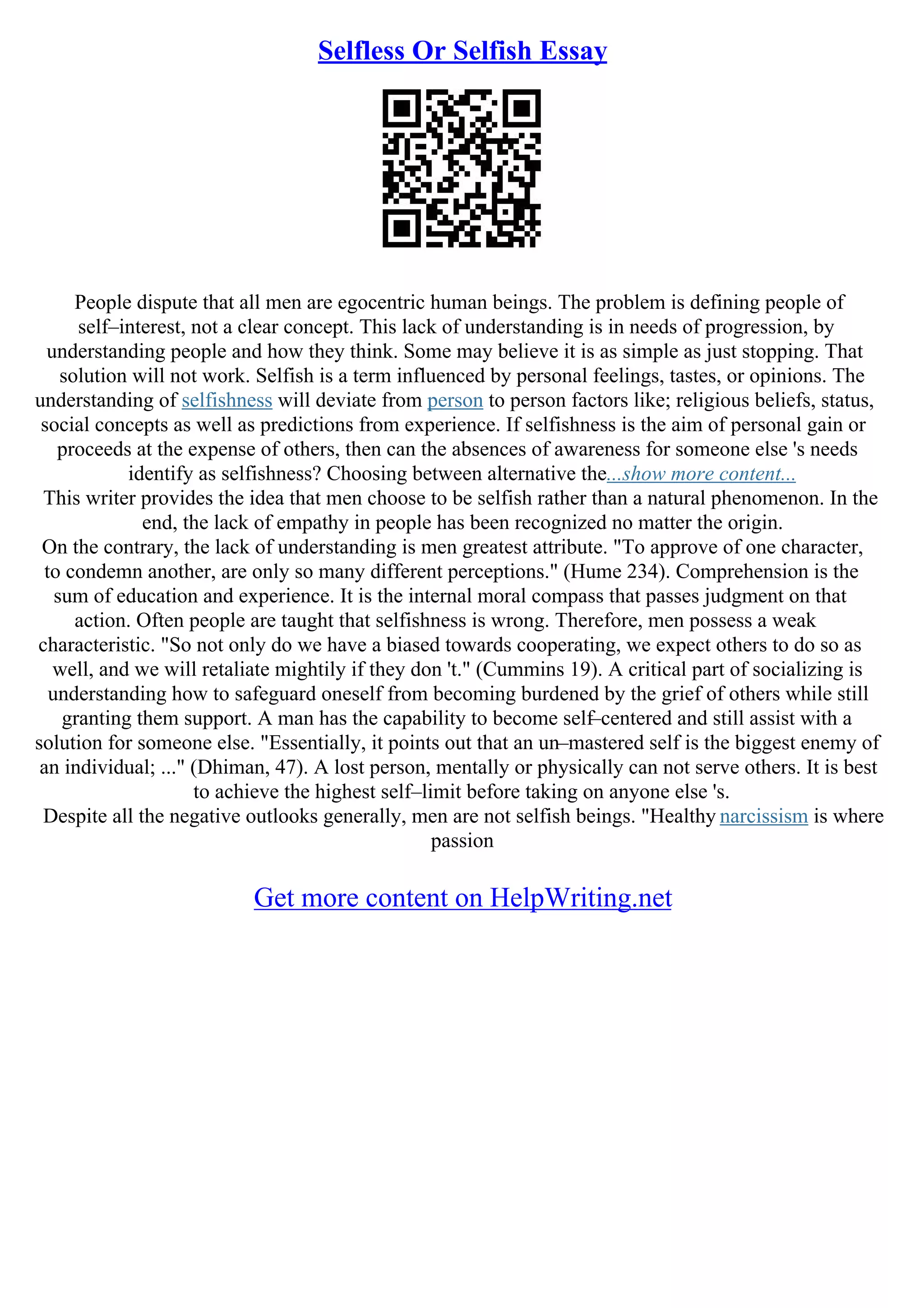 Selfless Service Essay | PDF