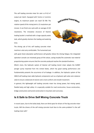 Self Loading Concrete Mixer Machine Price | PDF