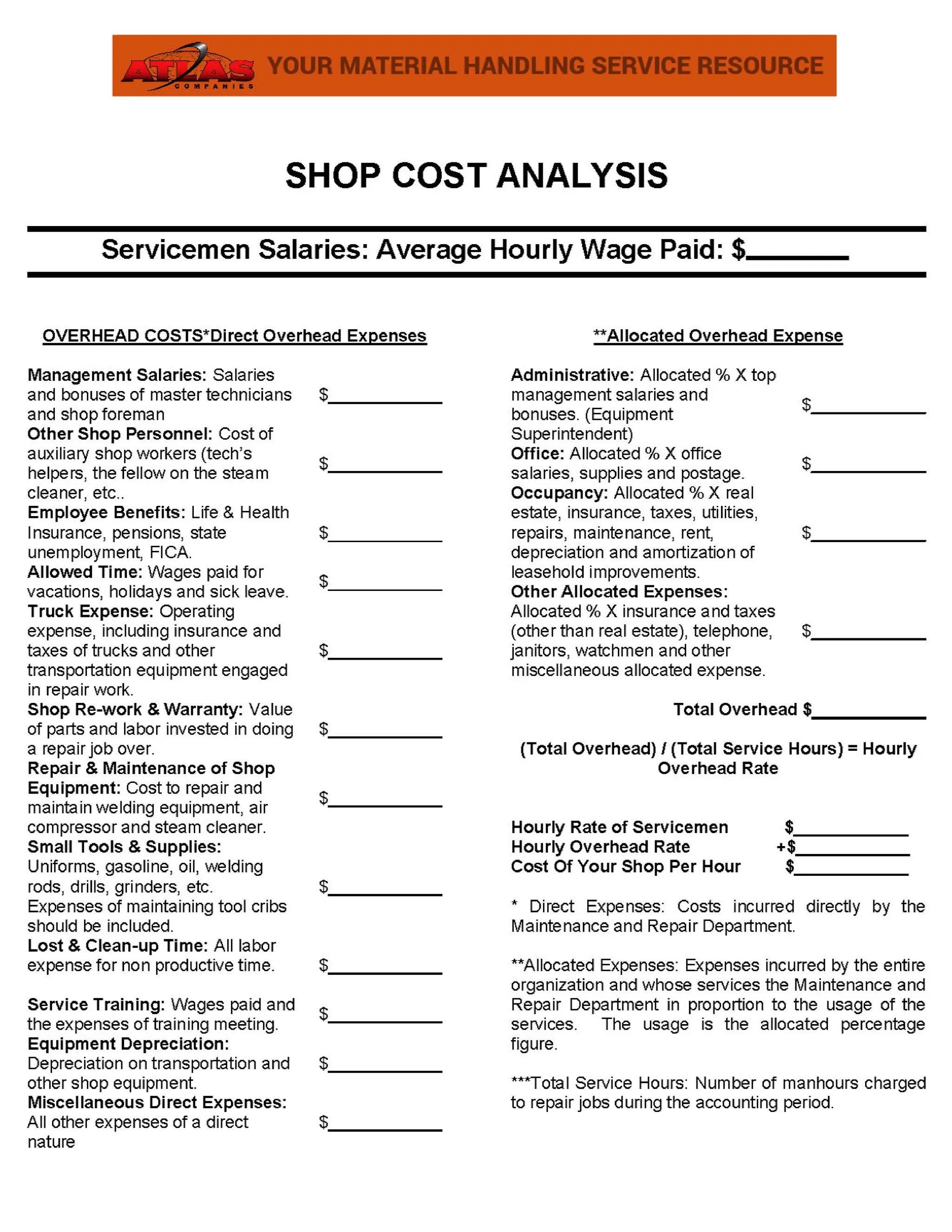 Self Maintenance Customers Labor Cost Worksheet | PDF