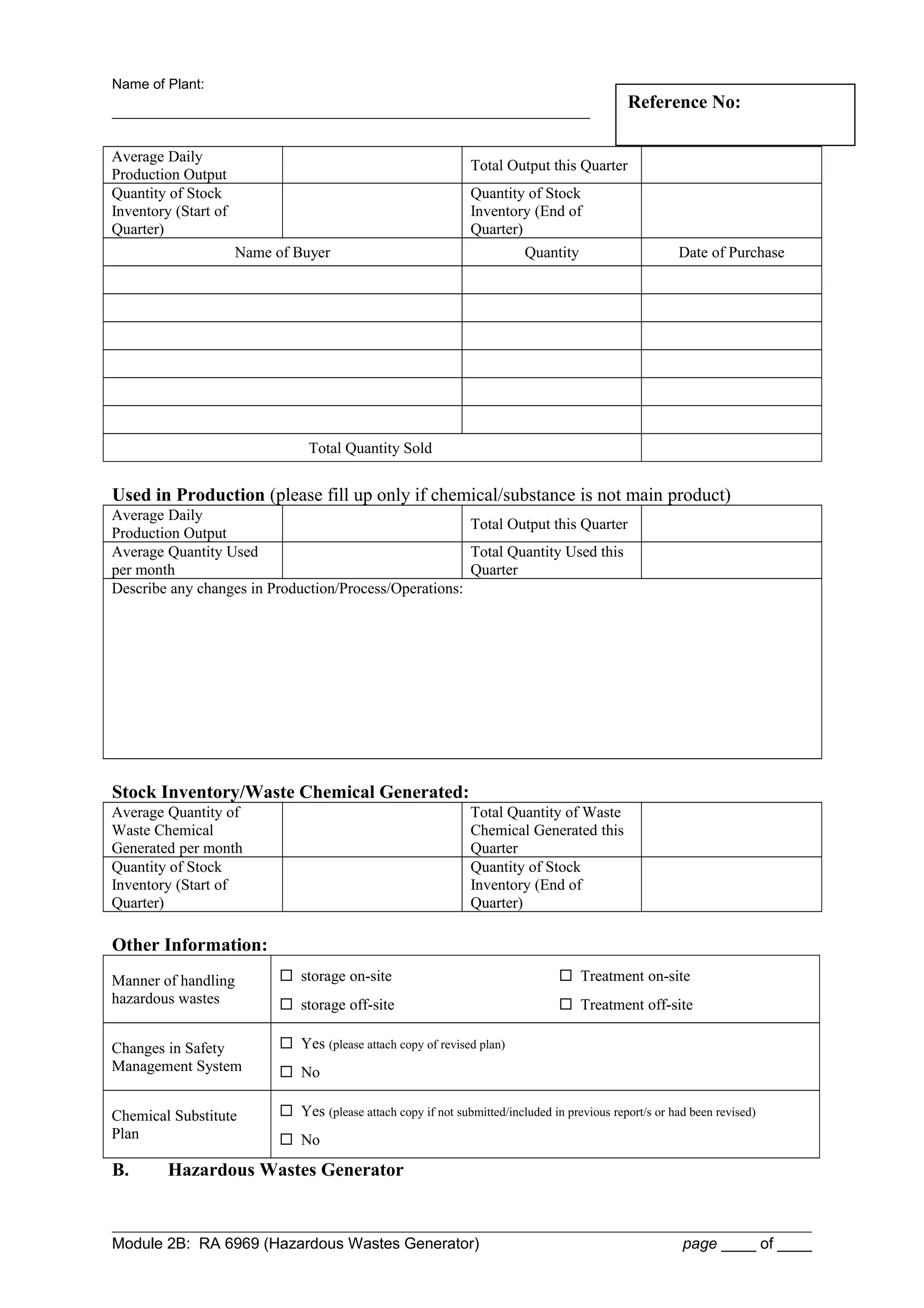 DENR Self monitoring report (SMR) Quarterly Report Form | DOC
