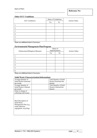 DENR Self monitoring report (SMR) Quarterly Report Form | DOC