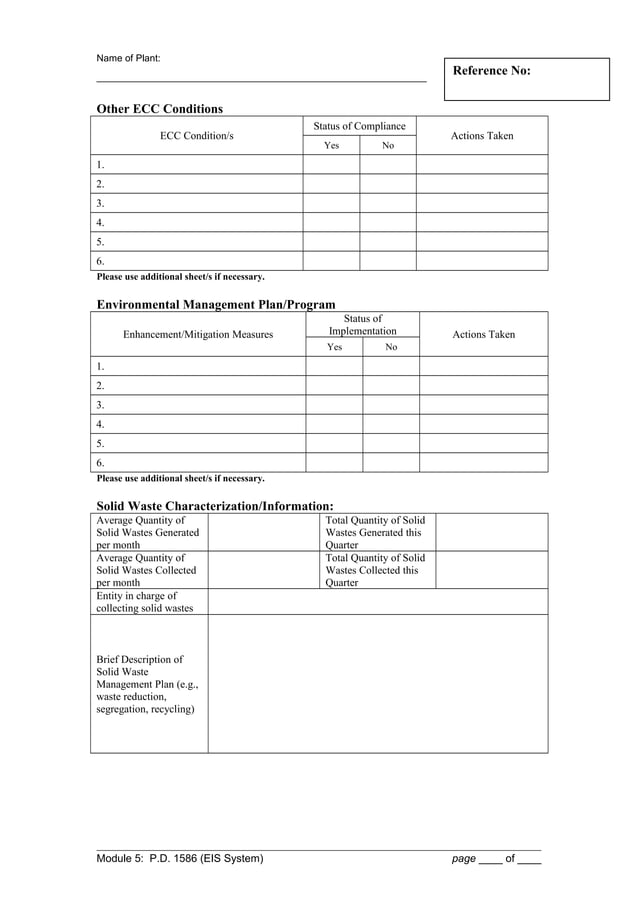 DENR Self monitoring report (SMR) Quarterly Report Form | DOC