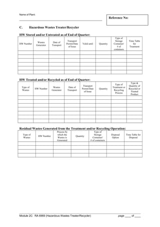 DENR Self monitoring report (SMR) Quarterly Report Form | DOC