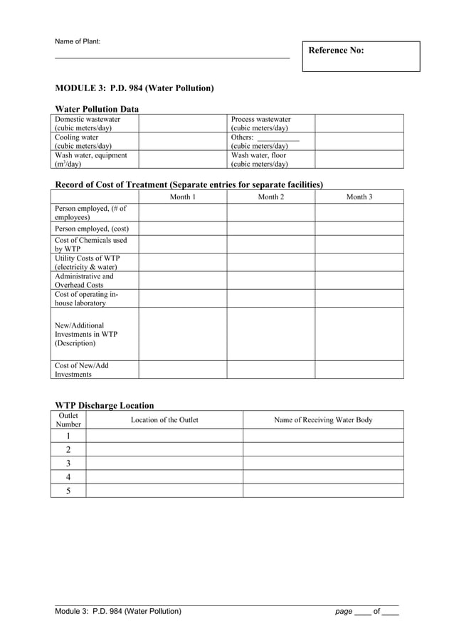 DENR Self monitoring report (SMR) Quarterly Report Form