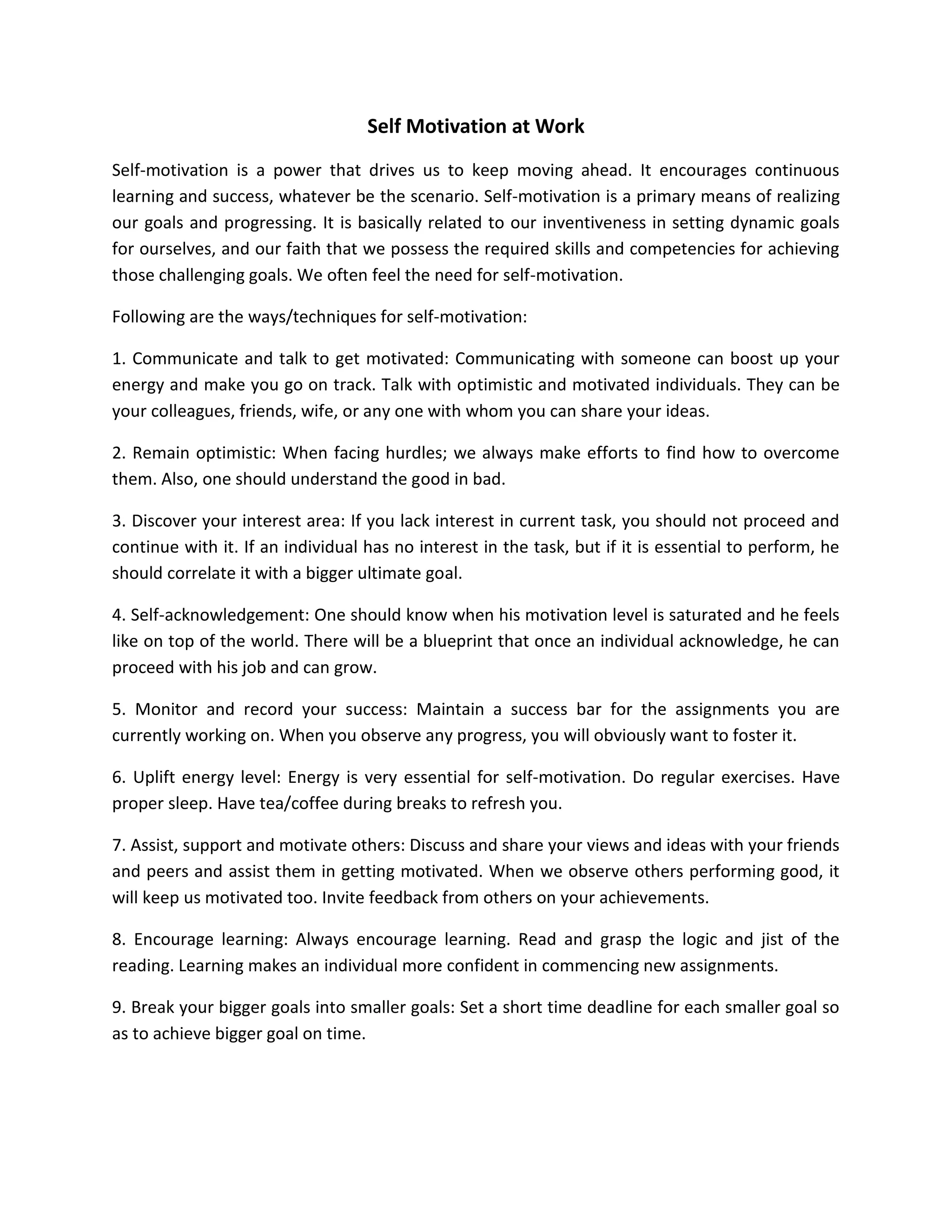 Self motivation at work | PDF