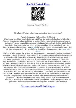 Self Portrait Essay Example | PDF | Parenting Teens | Parenting