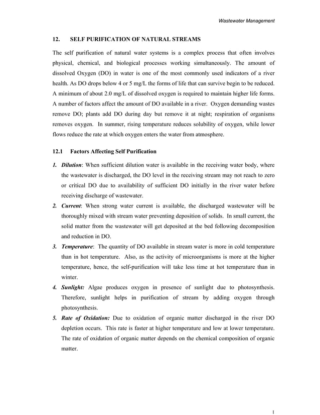 Self purification of river-streams | PDF | Chemistry | Science