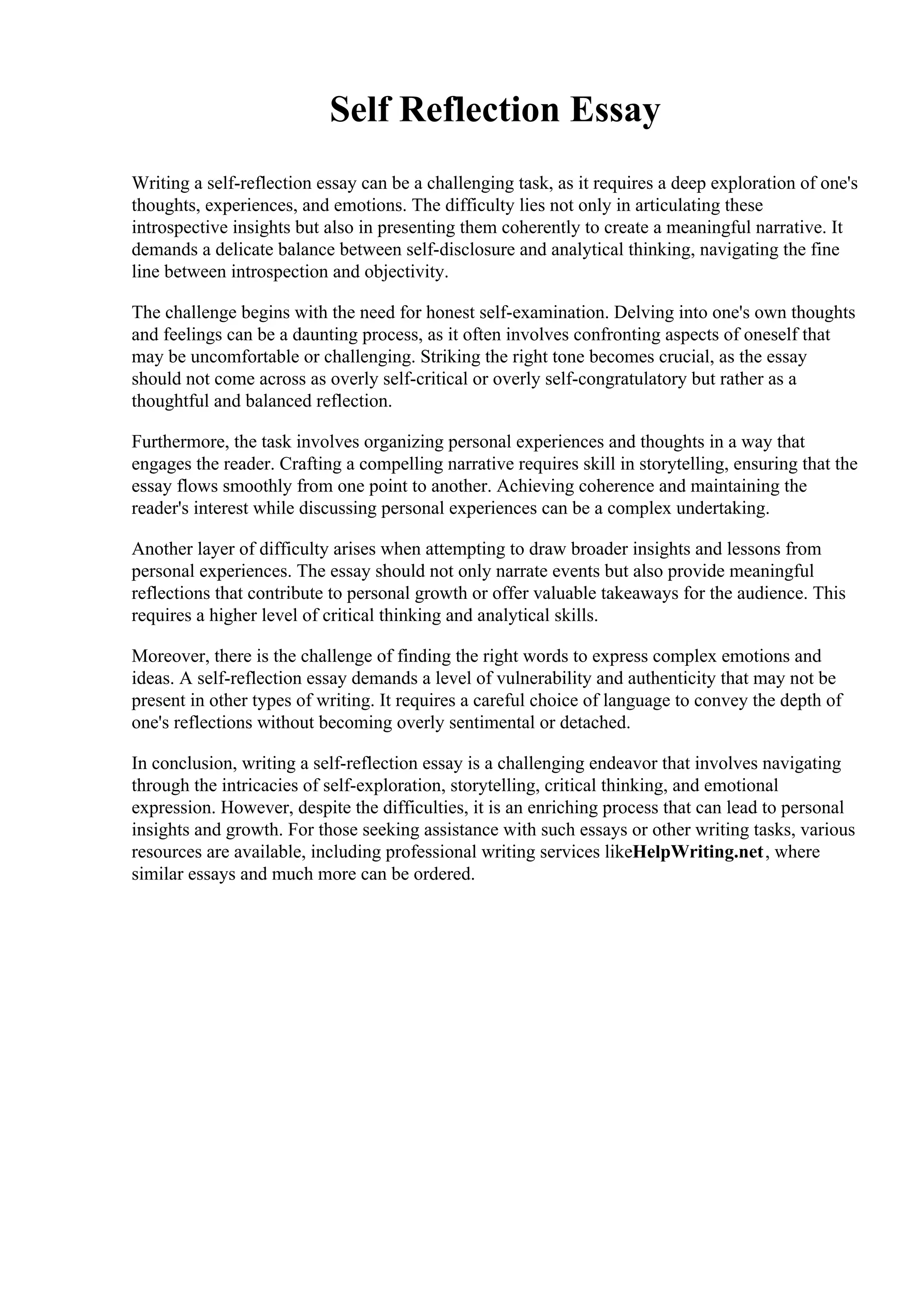 Self Reflection Essay. University of Connecticut | PDF