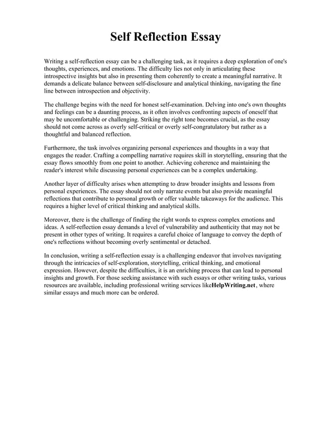 Self Reflection Essay. University of Connecticut | PDF