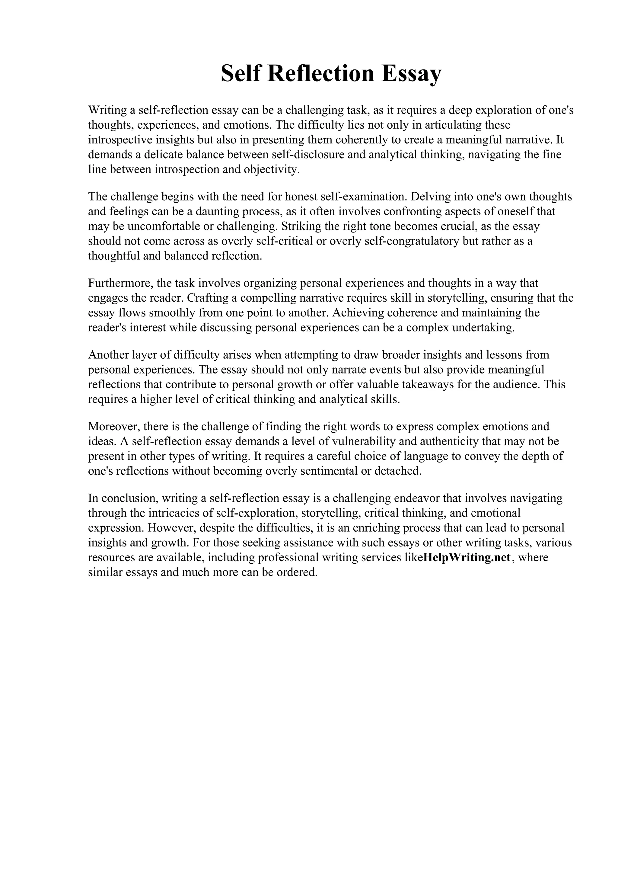 Self Reflection Essay. 017 Essay Example Self Reflection Sample Cfp ...