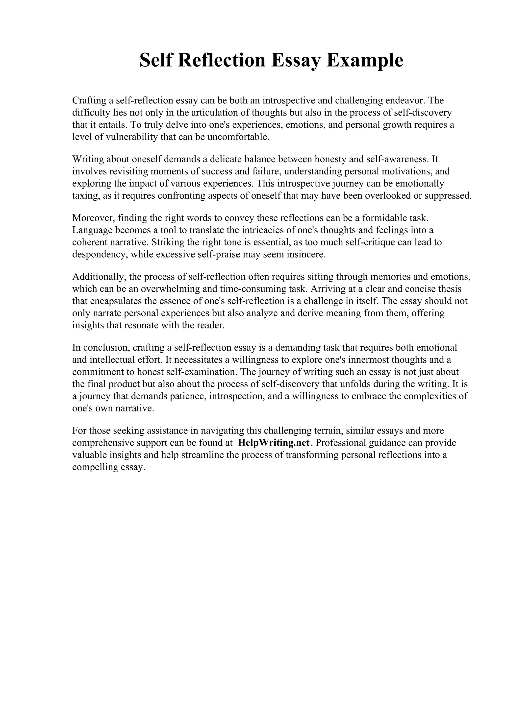 Self Reflection Essay Example | PDF