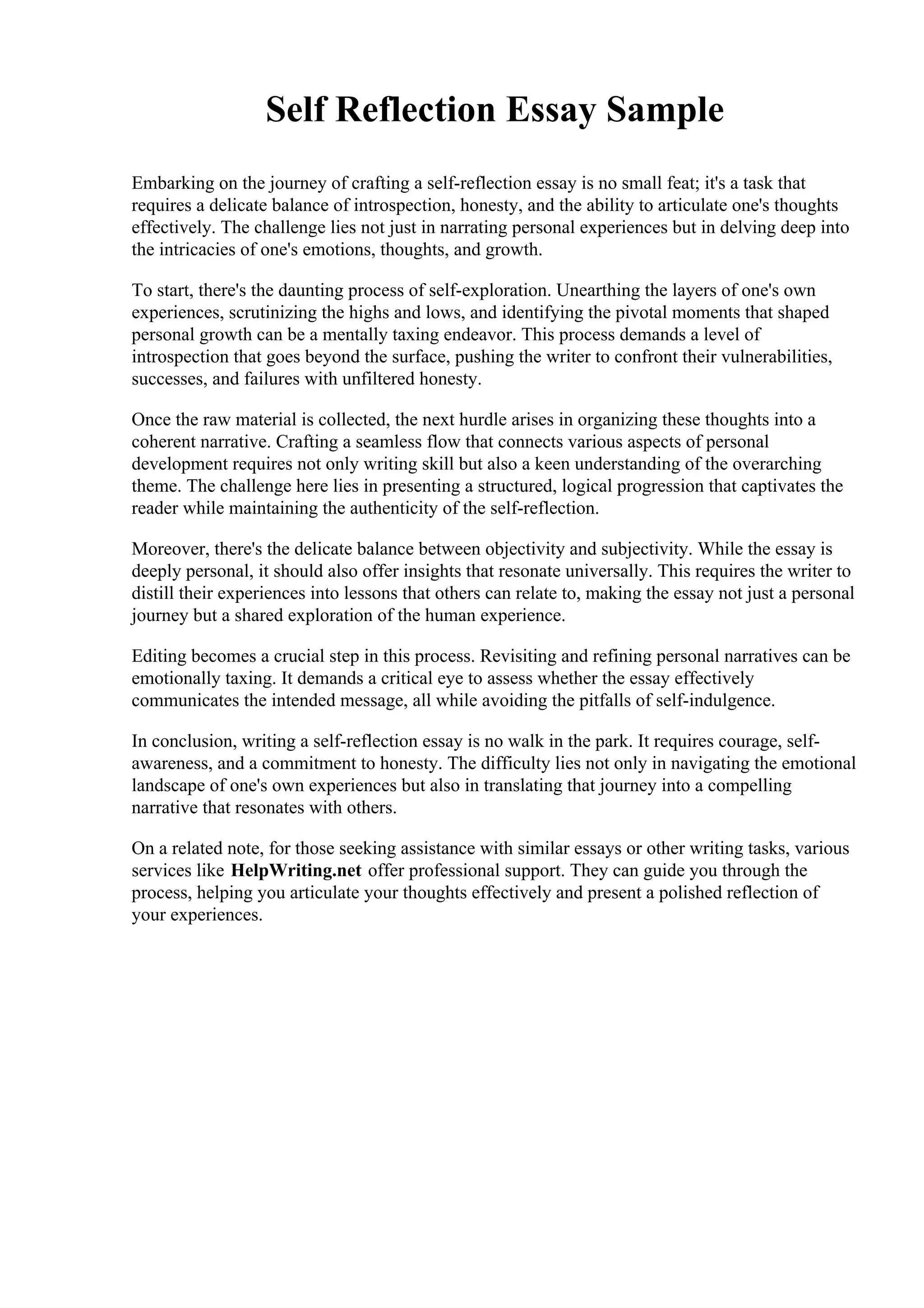 Self Reflection Essay Sample.pdf | Education