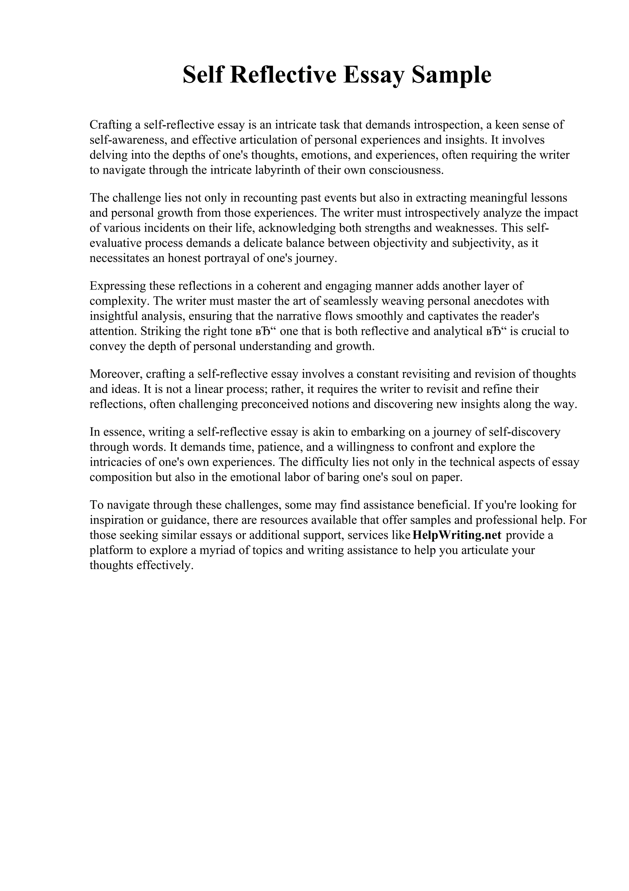 Self Reflective Essay Sample. Renton Technical College | PDF ...