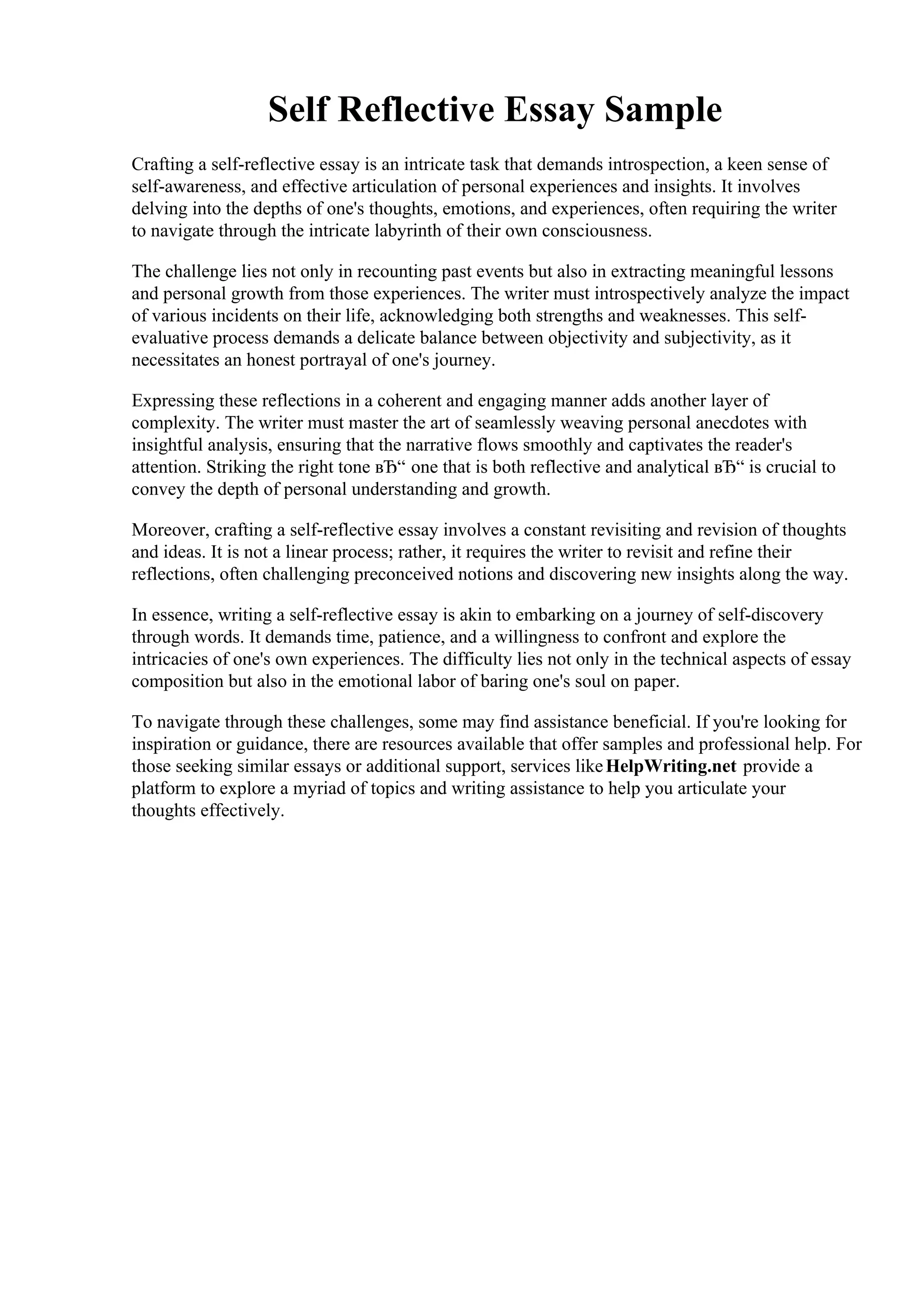 Self Reflective Essay Sample. . 009 Self Reflective Essay Example ...