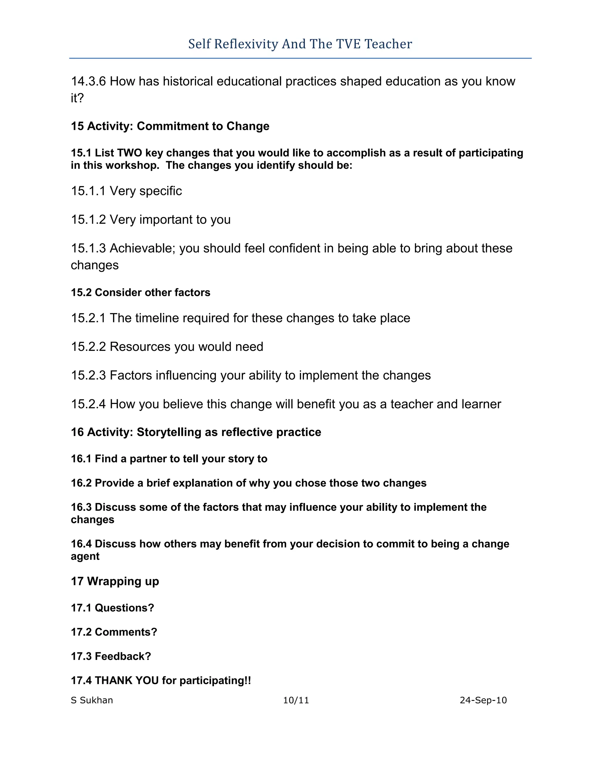 Self reflexivity and the tve teacher | PDF