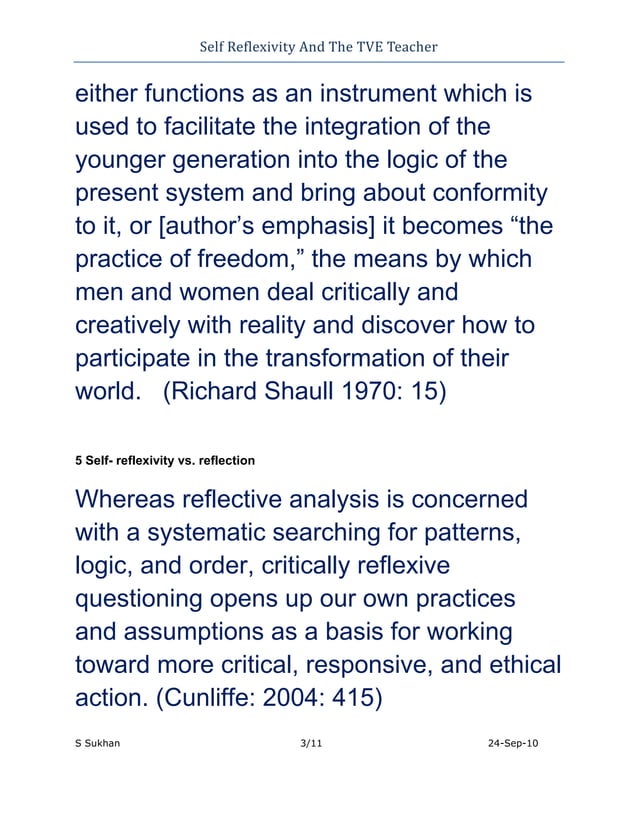 Self reflexivity and the tve teacher | PDF