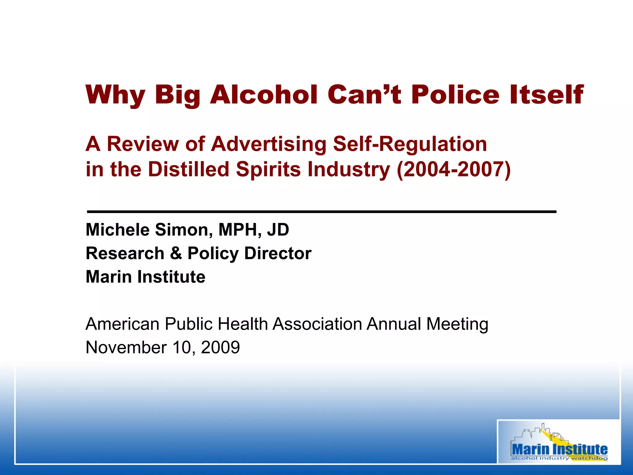 Failure of Self-Regulation in Alcohol Advertising | PPT