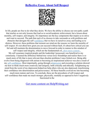 Self Respect Essay | PDF | Parenting Children Aged 4-11 | Parenting