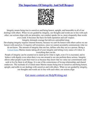 Self Respect Essay | PDF | Parenting Children Aged 4-11 | Parenting