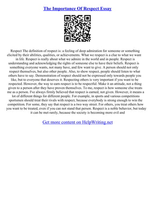 Self Respect Essay | PDF | Parenting Children Aged 4-11 | Parenting