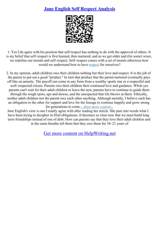 Self Respect Essay | PDF | Parenting Children Aged 4-11 | Parenting