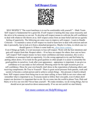 Self Respect Essay | PDF | Parenting Children Aged 4-11 | Parenting