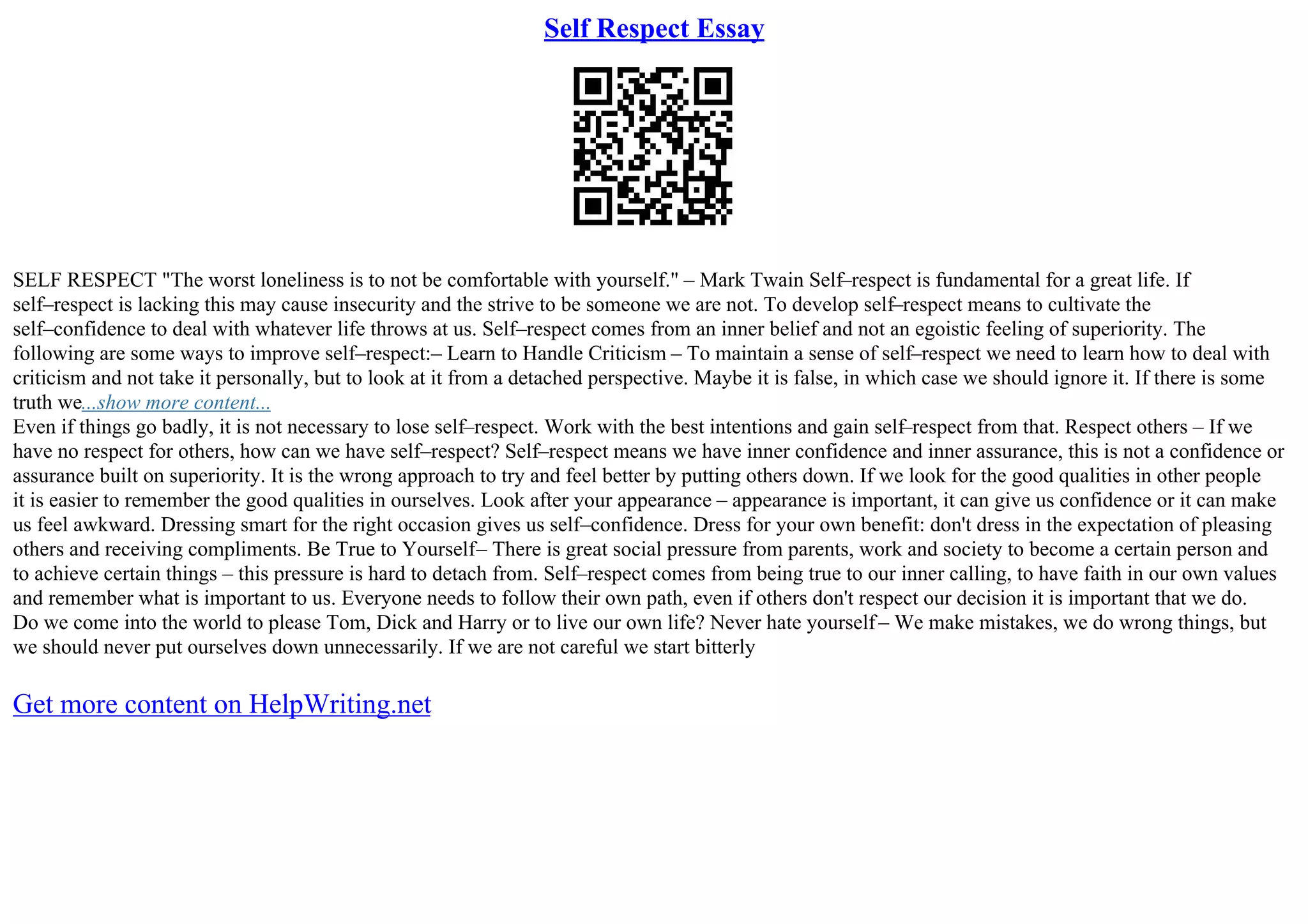 Self Respect Essay | PDF