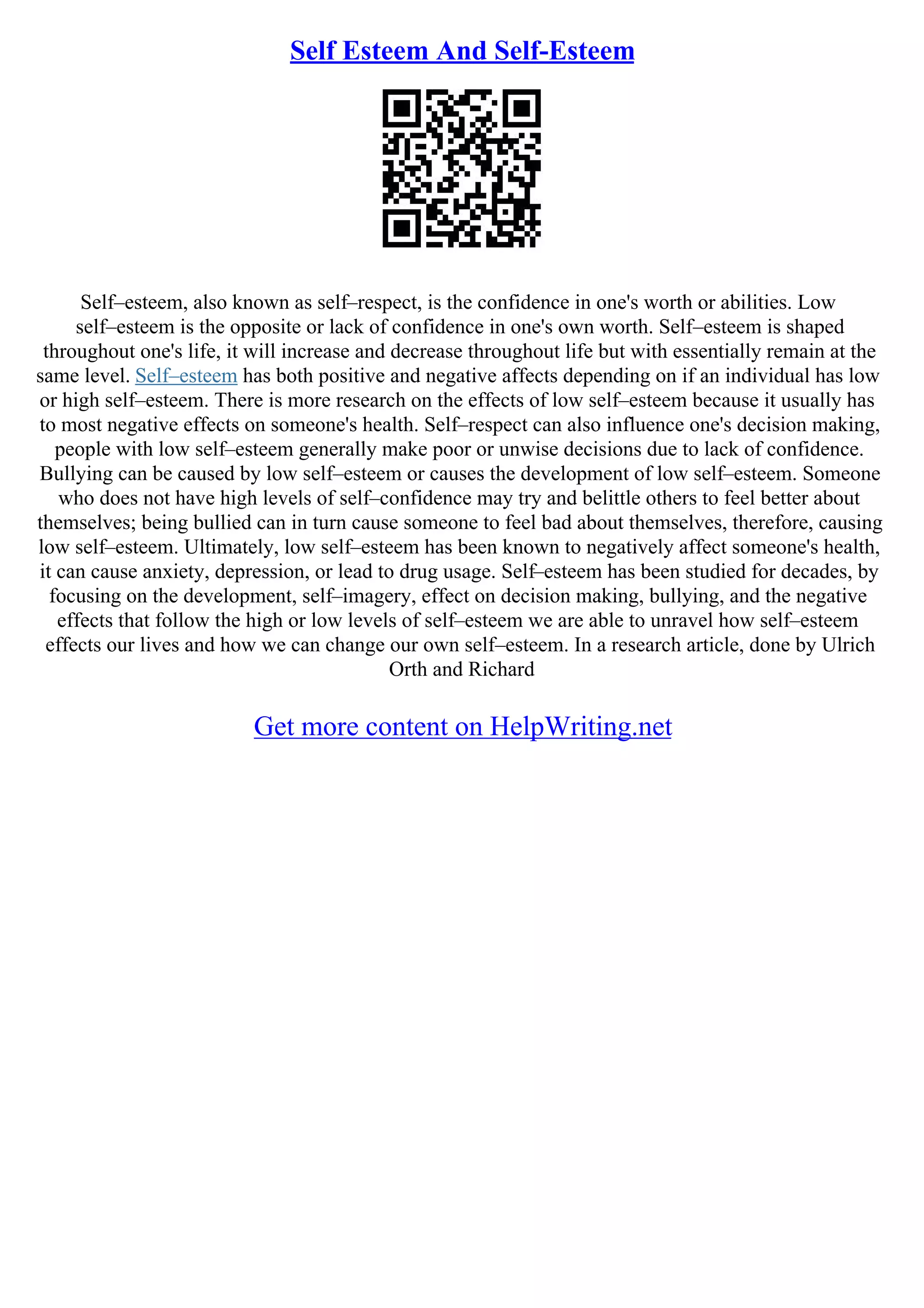 Self Respect Essays | PDF