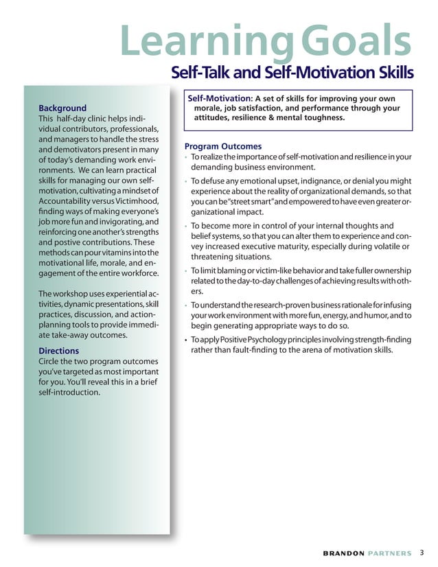Self talk and self motivation skills | PDF | Fitness and Exercise ...