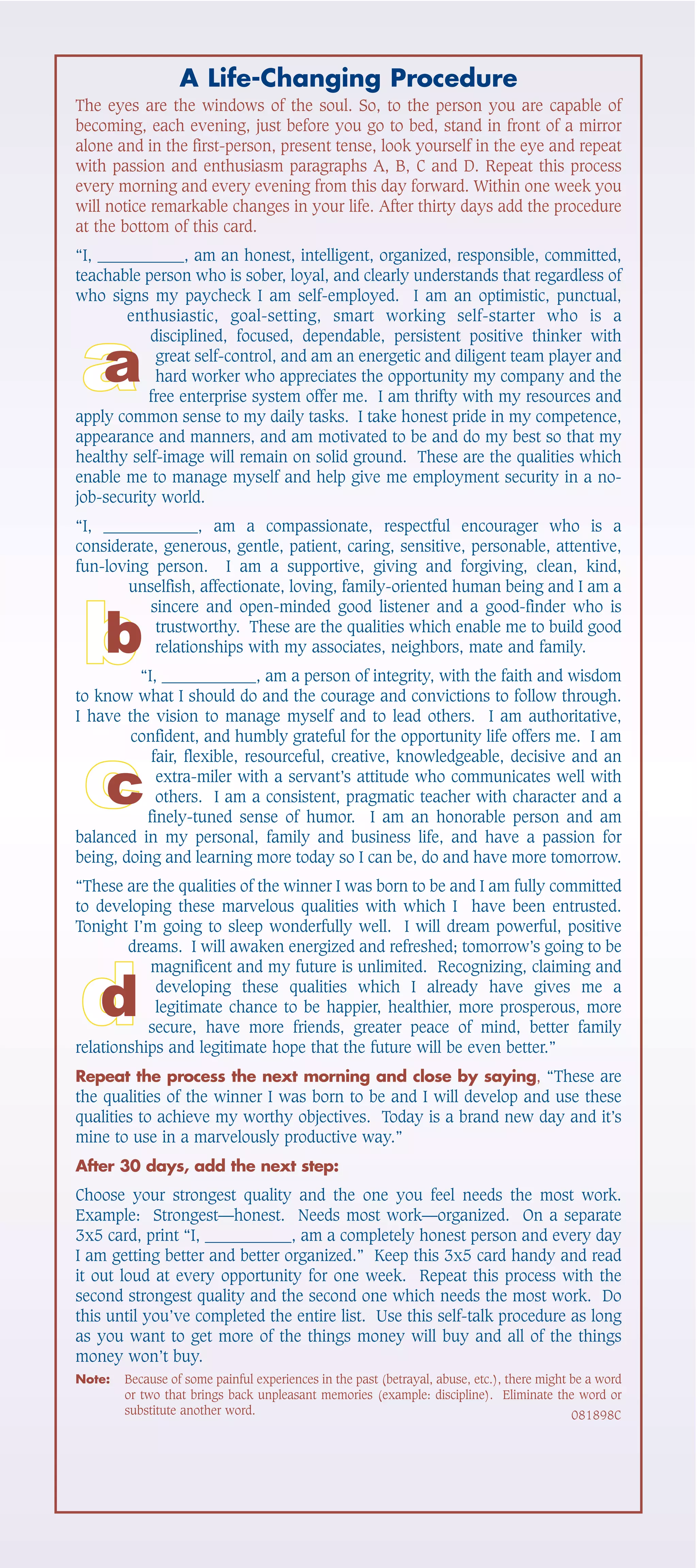 Self talk card | PDF