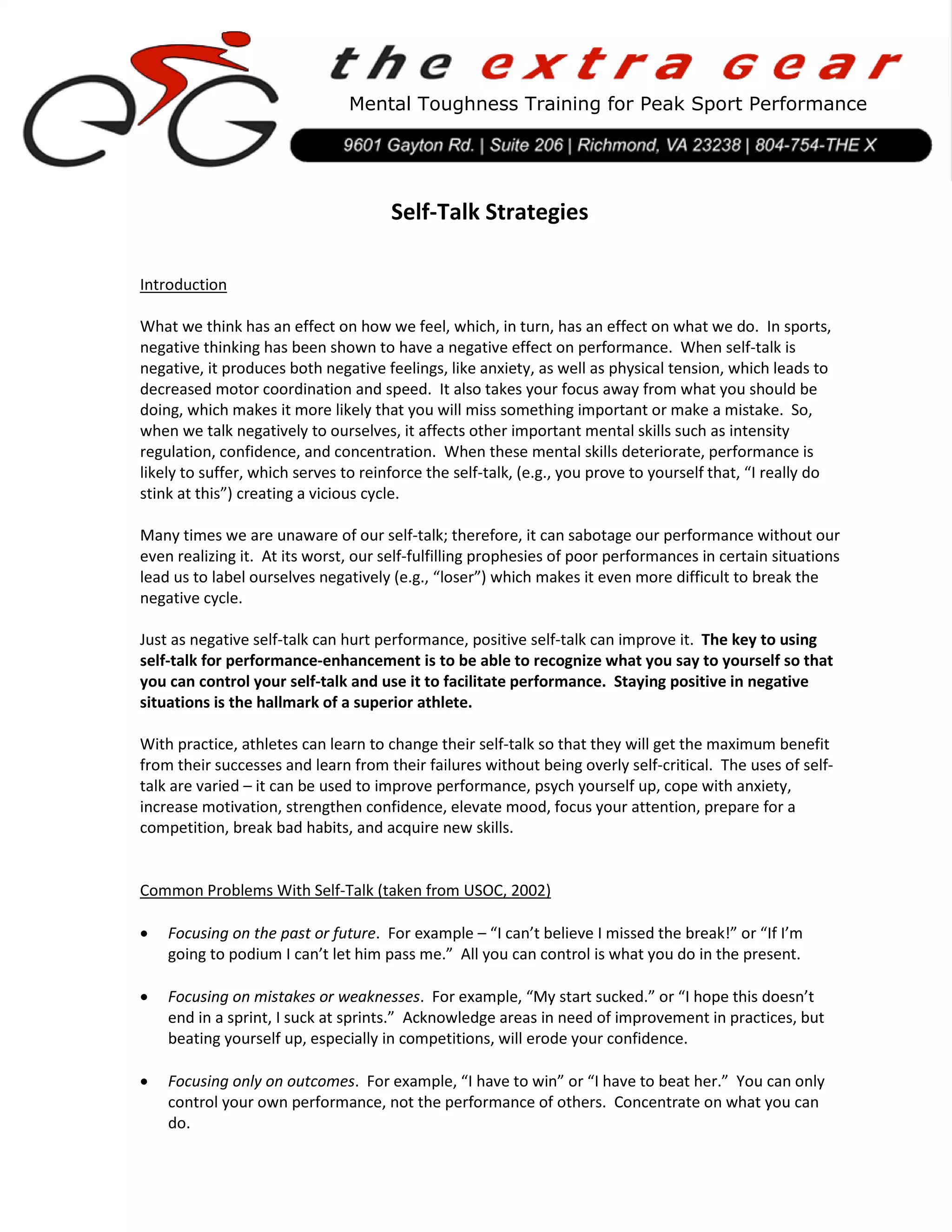 Self talk strategies | PDF