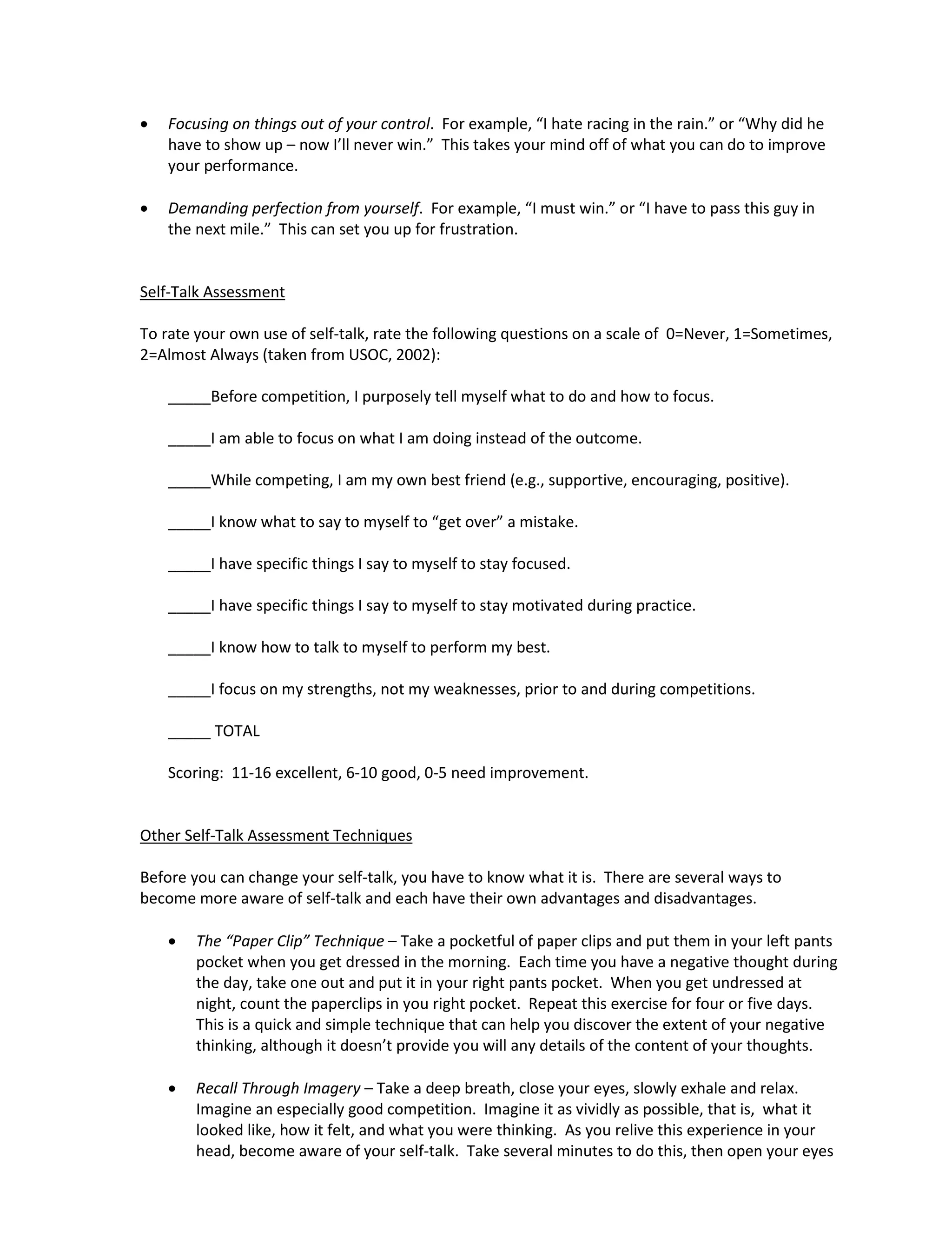 Self talk strategies | PDF