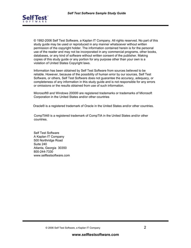 Self Test Study Guide Sample | PPT