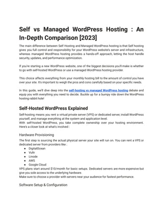 Self vs Managed WordPress Hosting : An In-Depth Comparison [2023] | PDF | Web Hosting | Internet