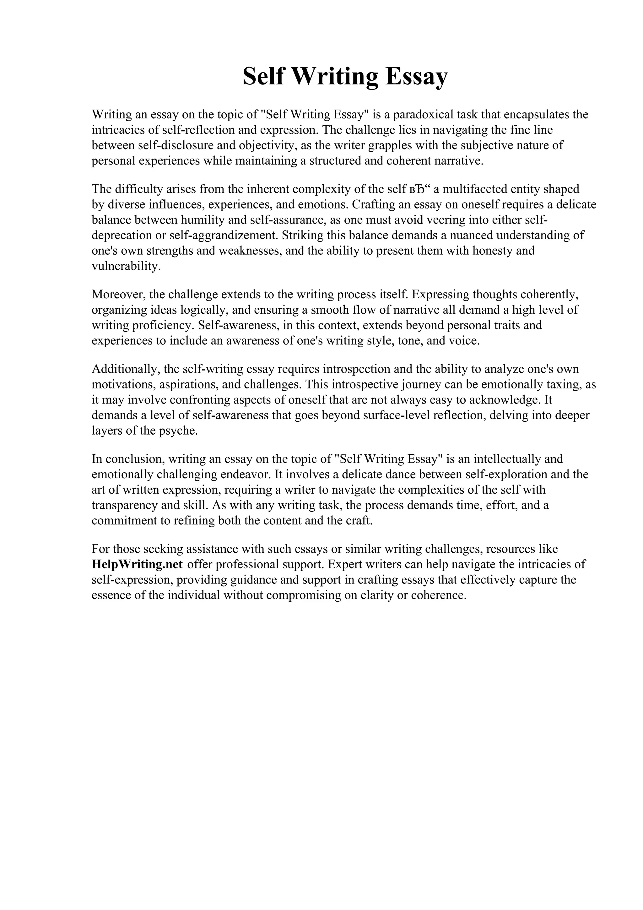 Self Writing Essay | PDF