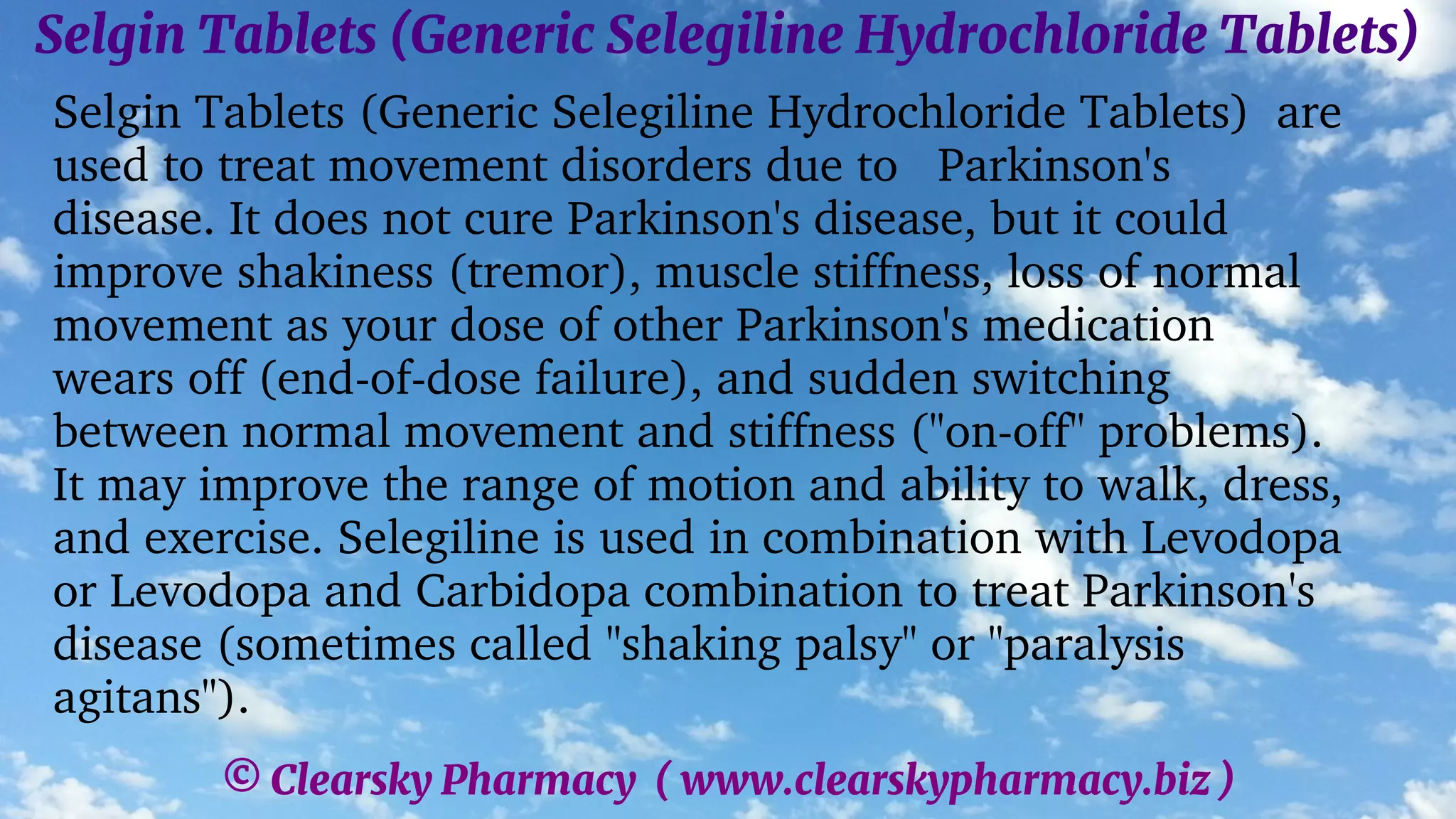 Selgin Tablets (Generic Selegiline Hydrochloride Tablets) | PDF