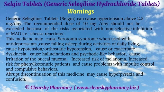 Selgin Tablets (Generic Selegiline Hydrochloride Tablets) | PPT