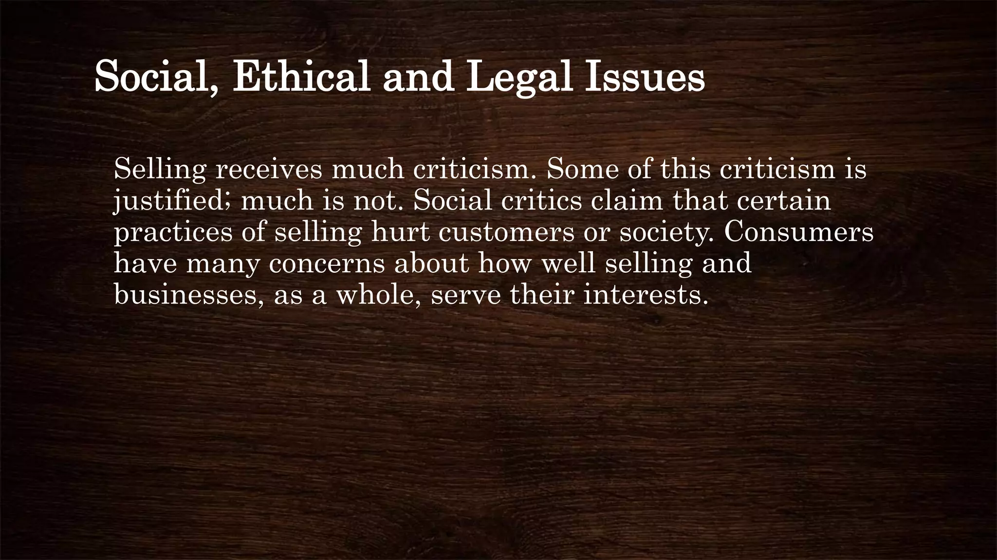 Social, Ethical and Legal Issues in Selling. | PPTX