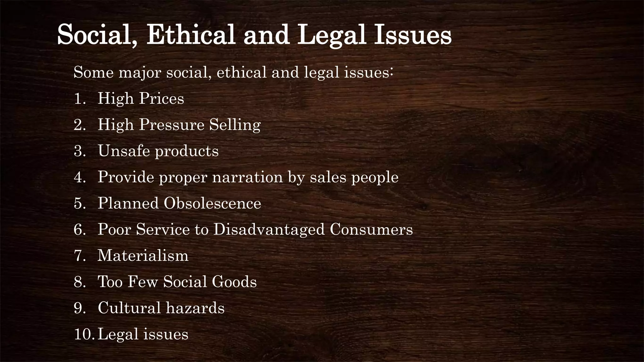 Social, Ethical and Legal Issues in Selling. | PPTX