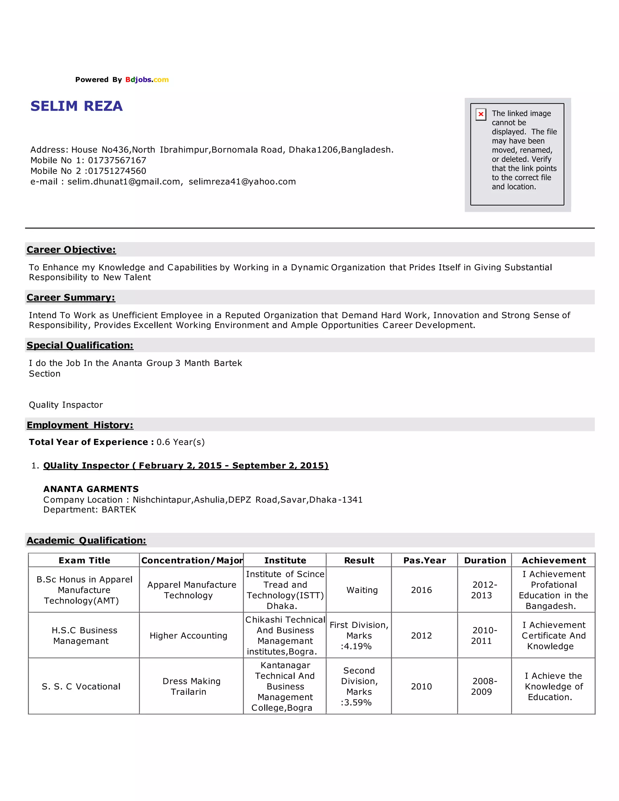 garments students cv | PDF