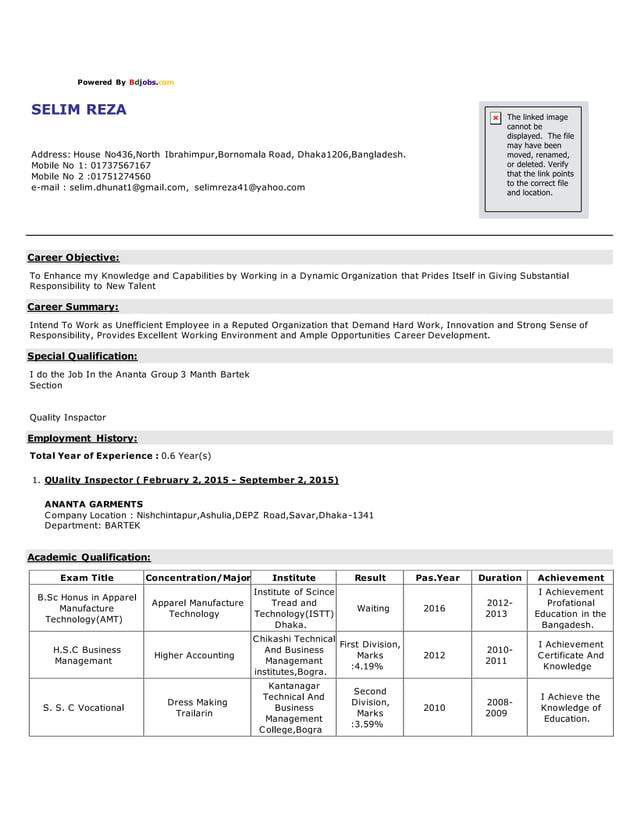 garments students cv | PDF
