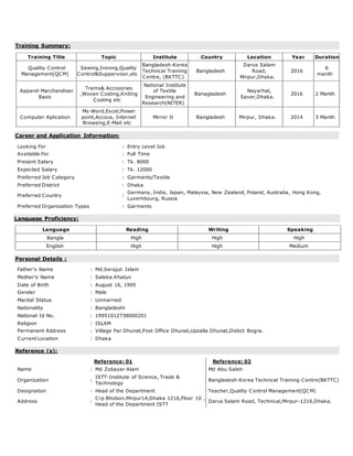 garments students cv | PDF
