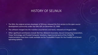 Selinux | PPTX | Operating Systems | Computer Software and Applications