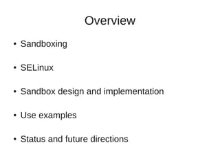 Secure and Simple Sandboxing in SELinux | PDF | Operating Systems | Computer Software and ...