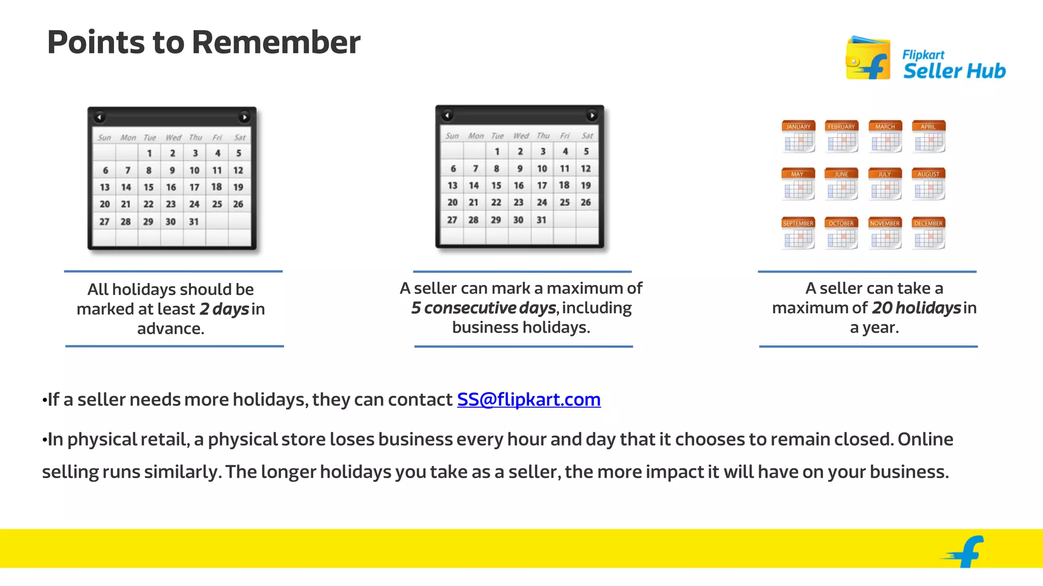 Seller Holiday calendar 'One Pager' | PDF