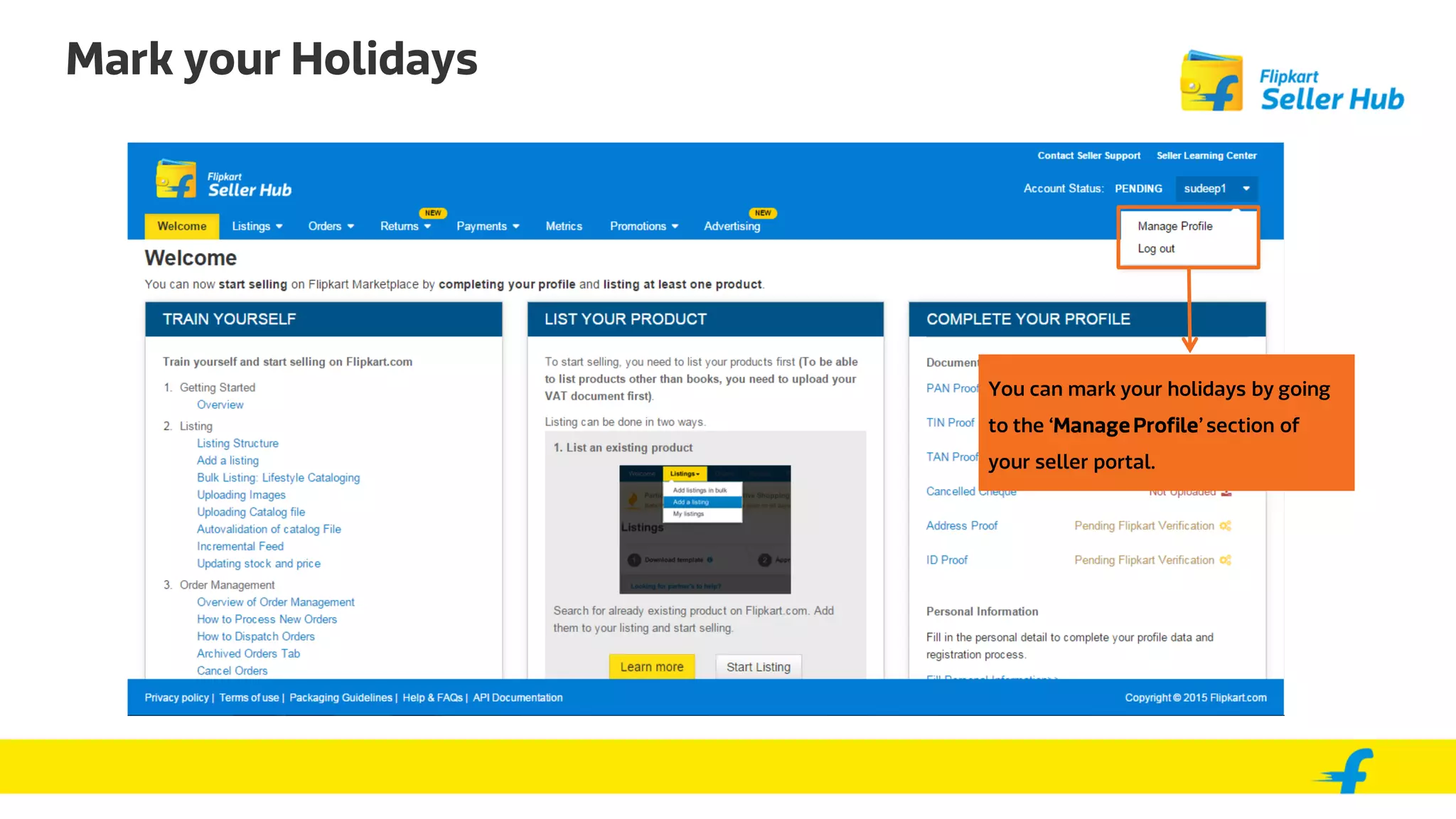 Seller Holiday calendar 'One Pager' | PDF