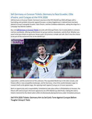 Sell Germany vs Curacao Tickets Germany to face Ecuador, Côte d'Ivoire ...