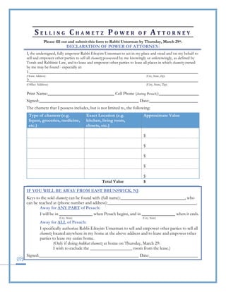 Selling chametz form and instructions, 2018 (1) | PDF